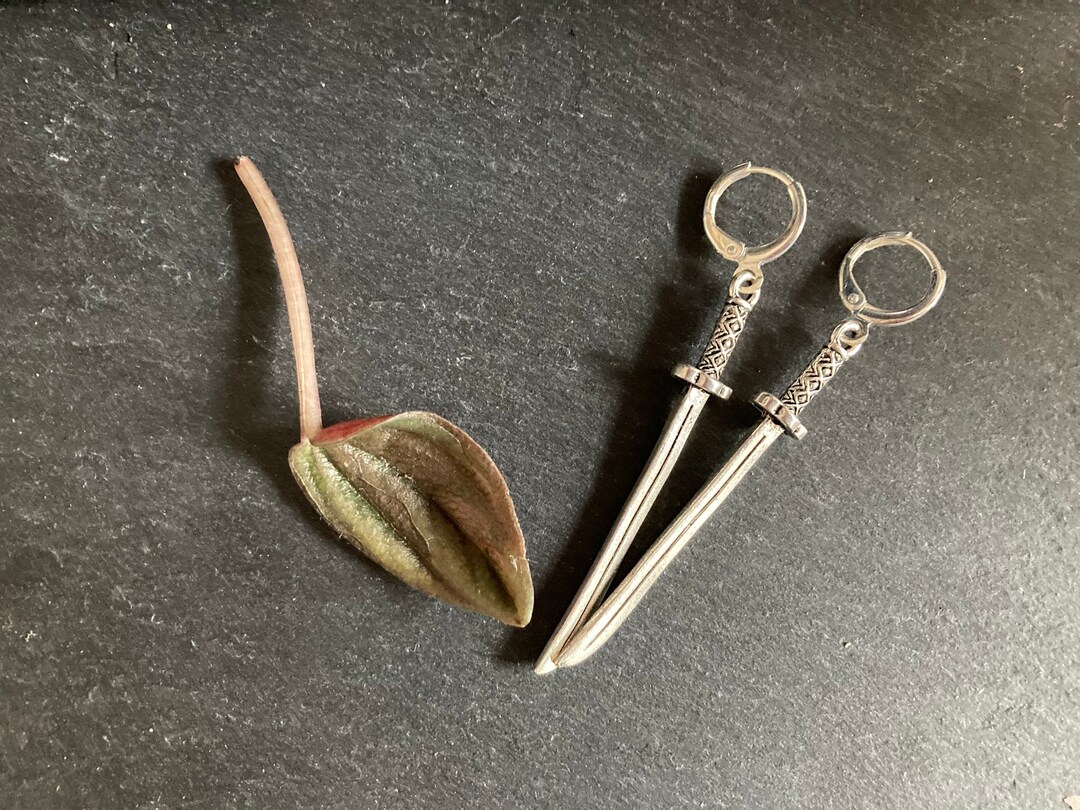 Antique Silver Tone Sword Earrings, Katana Earrings, Dangle Sword ...