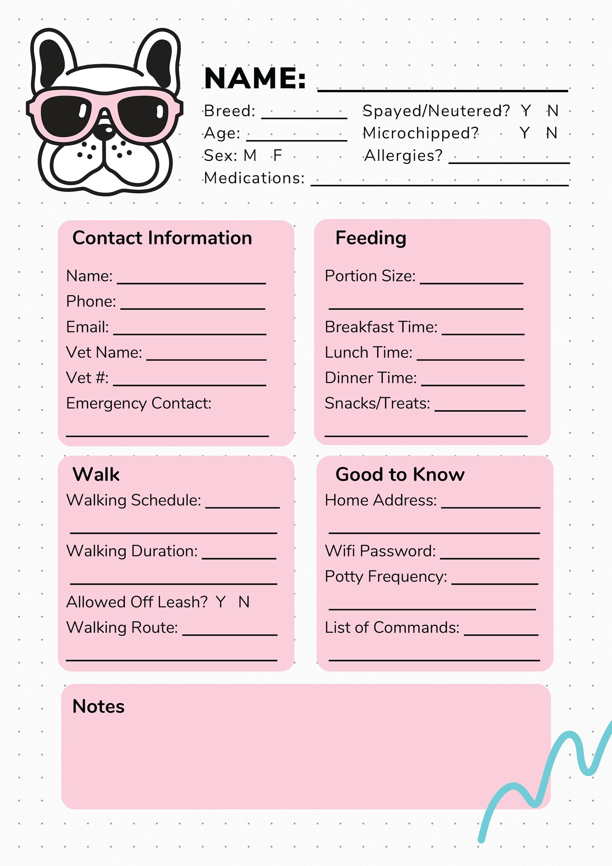 Dog Sitter Instructions | Dog Walker Instructions | Pet Sitter ...