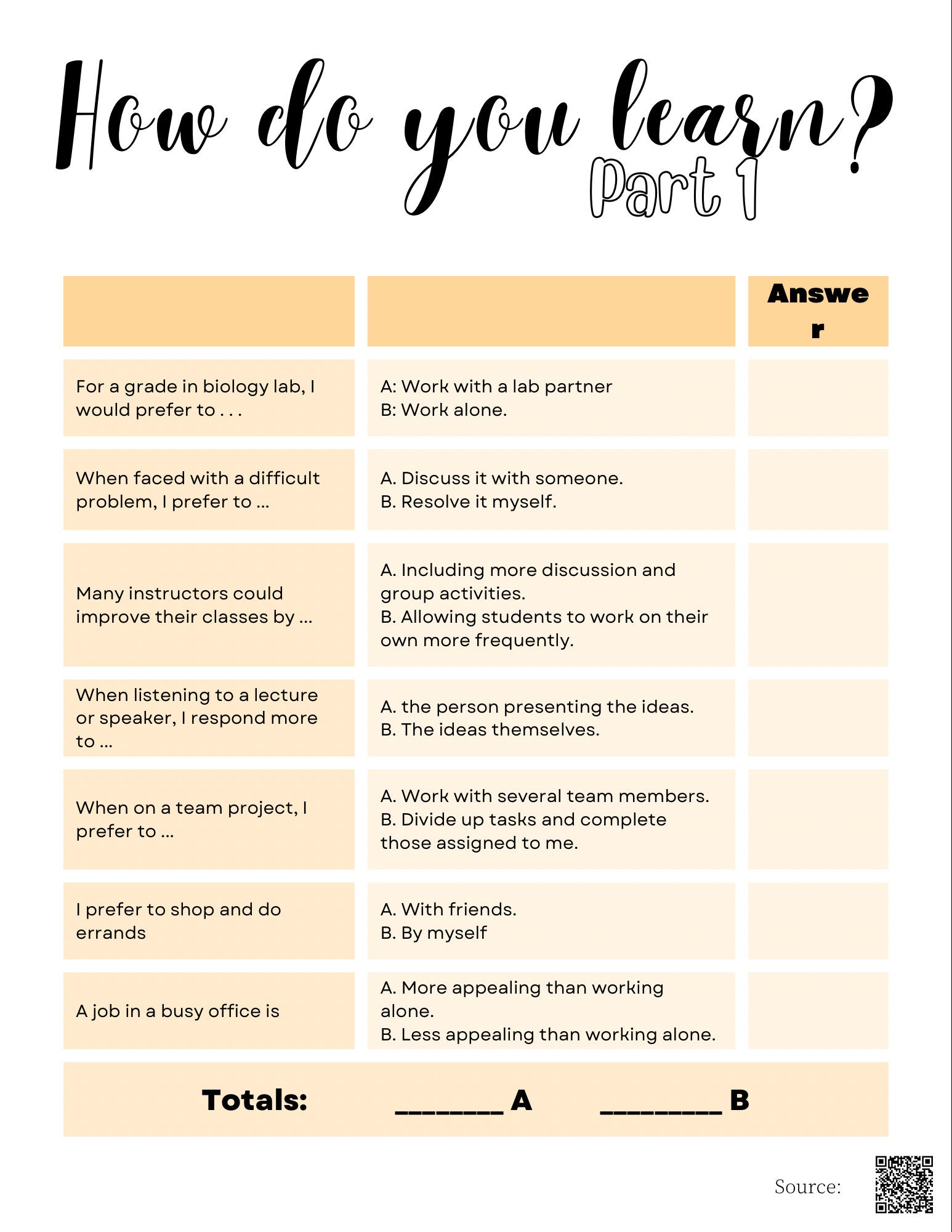Learning Styles Assessment | Education | Middle School | High School ...