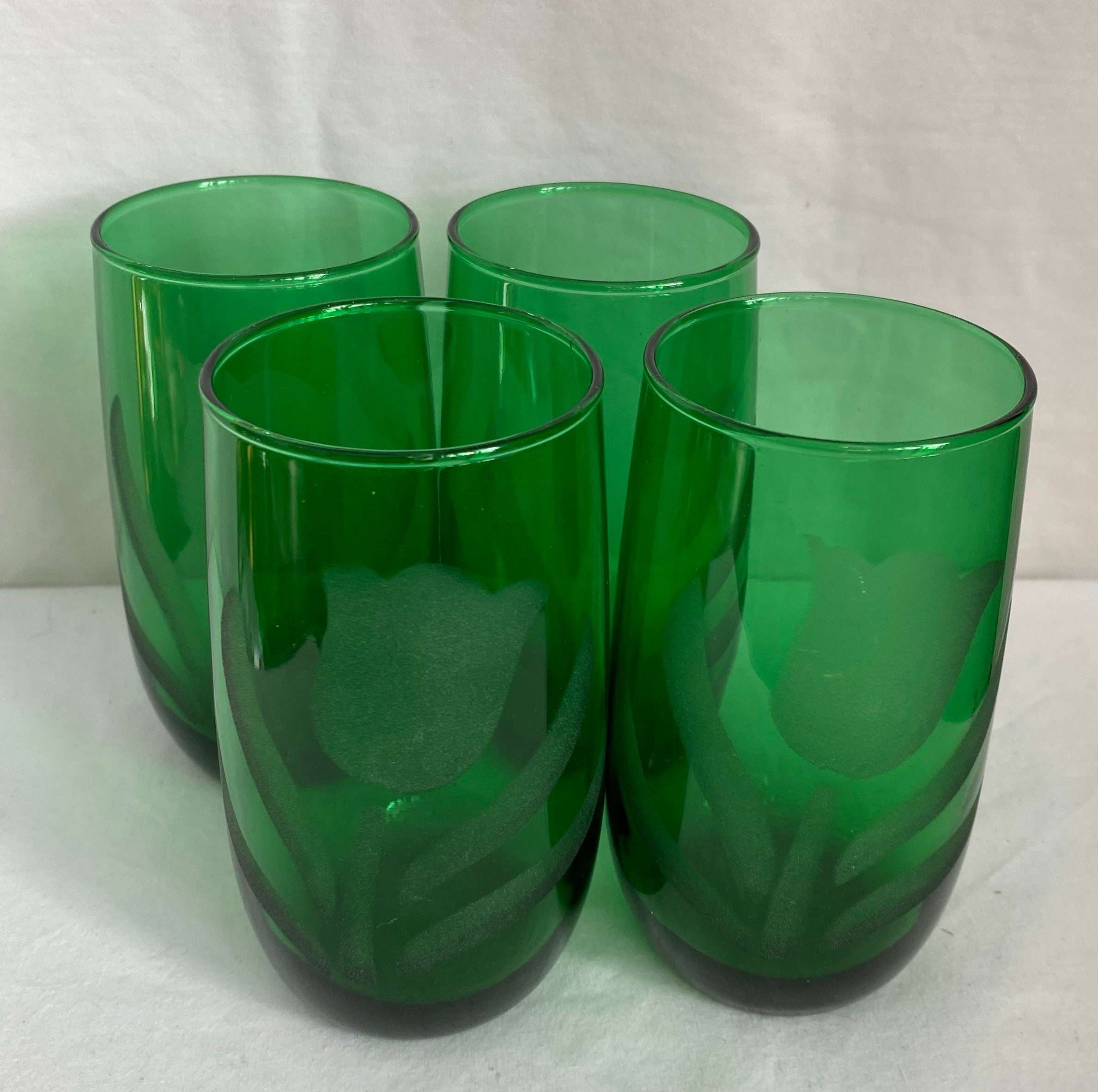Vtg Frosted Tulip Emerald Green Drinking Glasses Etsy