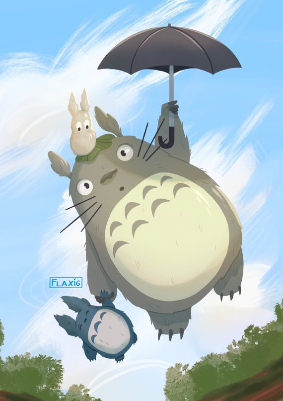 Totoro Flying With Umbrella