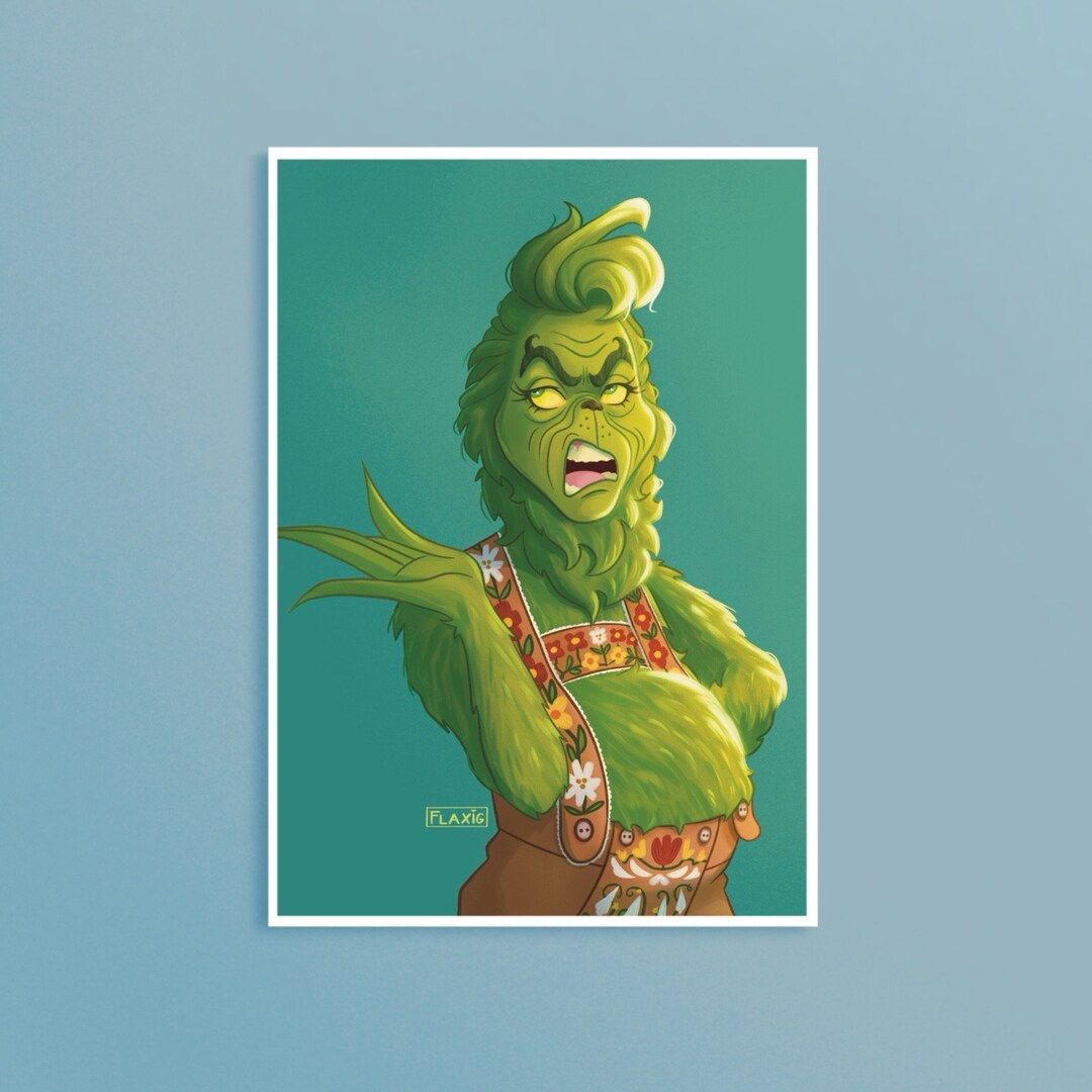 Art Print, the Grinch, Green Monster, Wall Art, Decor, Portrait Drawing ...
