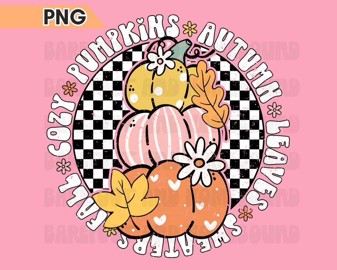 Retro Checkered Fall Pumpkins PNG: Girly Autumn Design (digital ...