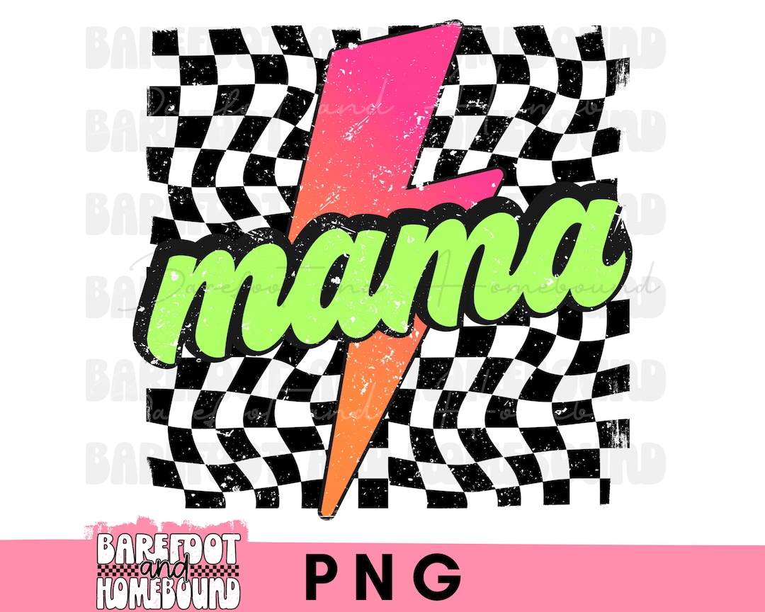 Neon Lightning Mama PNG: Checkered Mom Life Design (digital Download ...