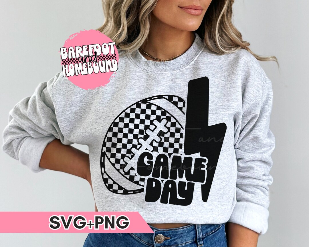 Checkered Football Game Day SVG PNG: Lightning Bolt Design (digital ...