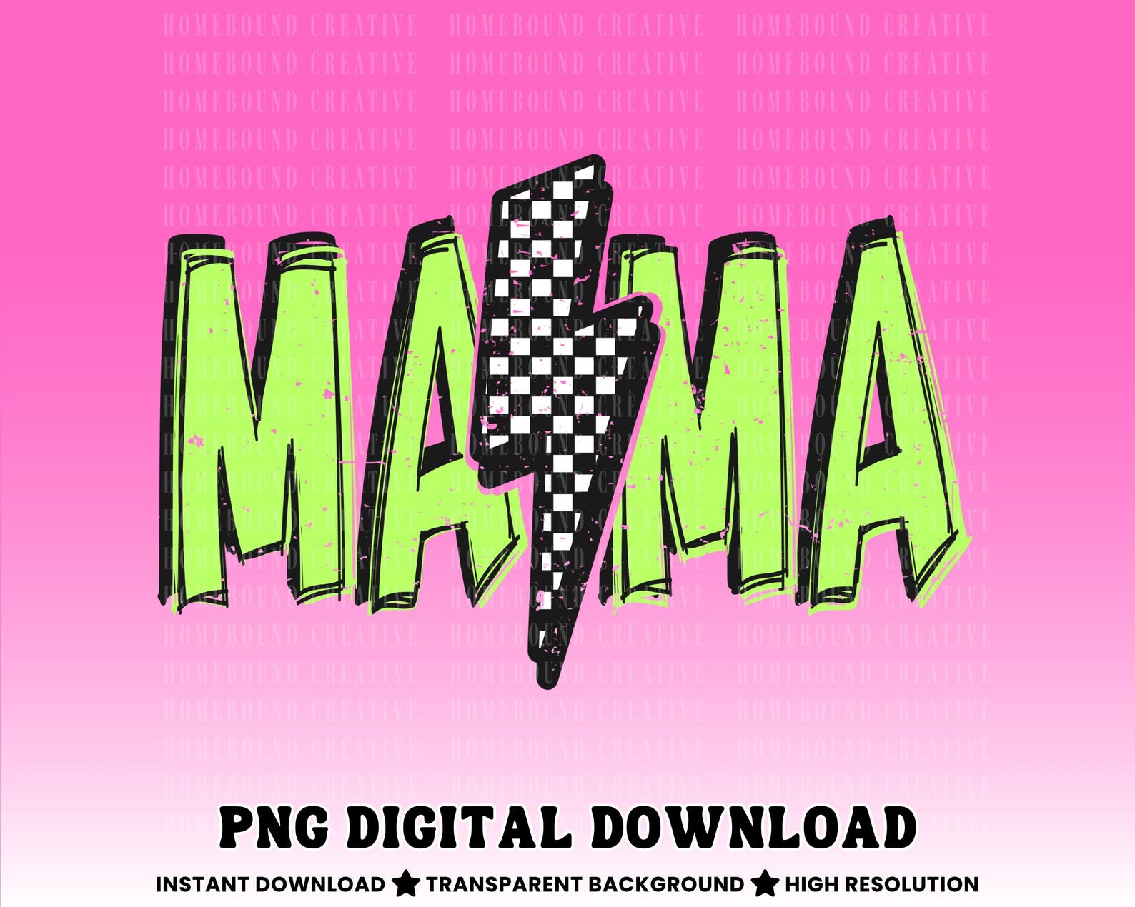 Neon Mama PNG: Checkered Lightning Bolt, Lime Green Motherhood Shirt ...