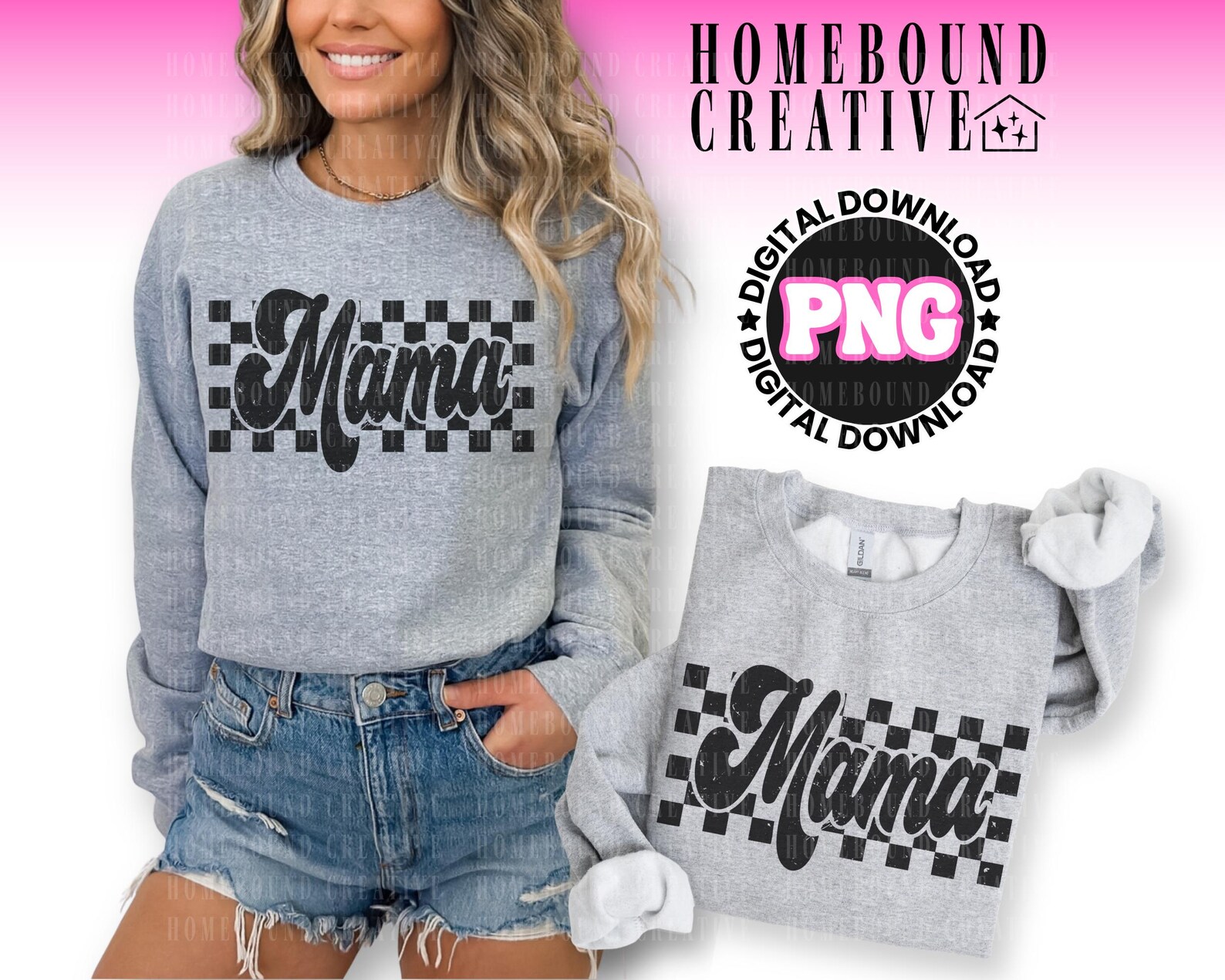 Checkered Mama PNG – Distressed Retro Mom Shirt Graphic for Boutique ...