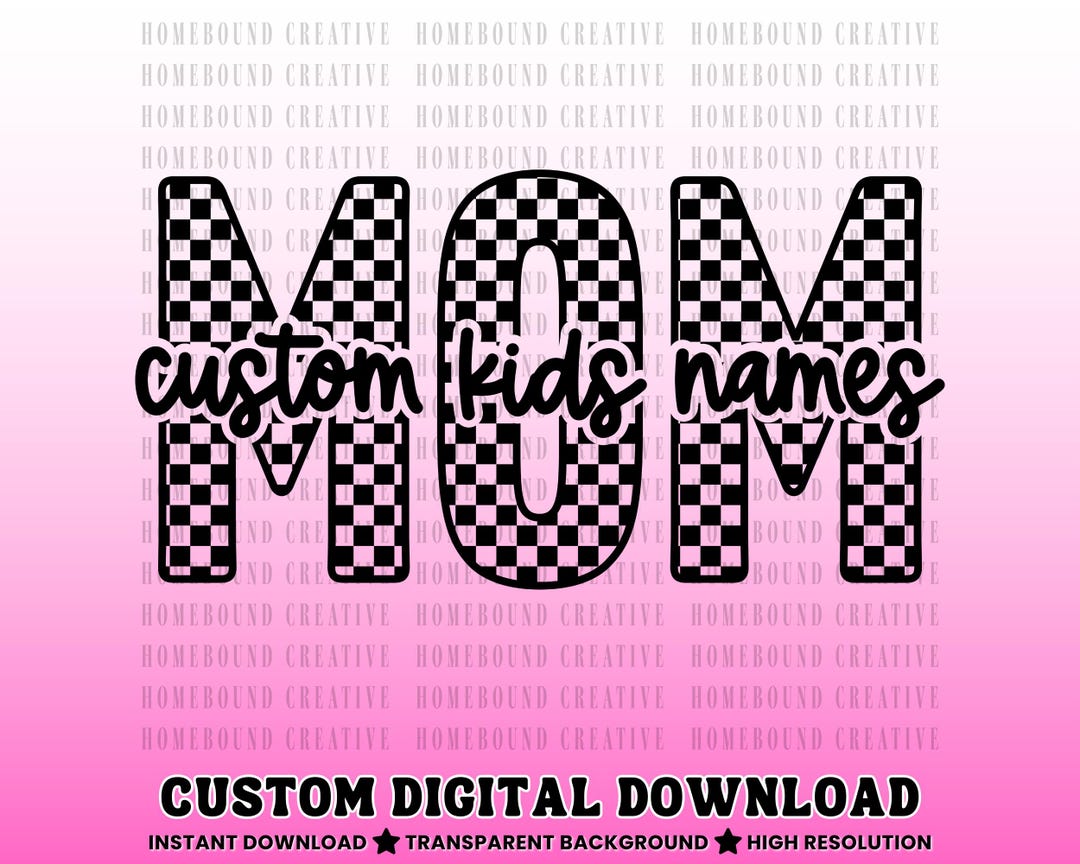 Custom Mom With Kids Names SVG PNG, Retro Checkered Mothers Day Gift ...
