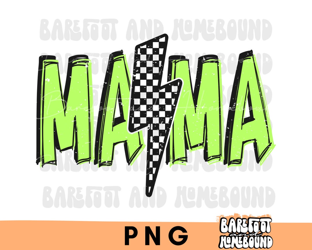 Neon Mama PNG: Checkered Lightning Bolt, Lime Green Mom Life (digital ...