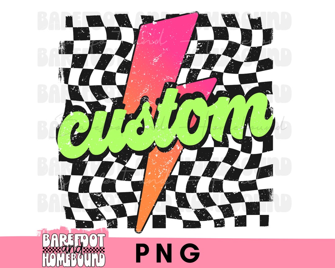 Neon Checkered Custom PNG, Bright Lightning Personalized PNG ...