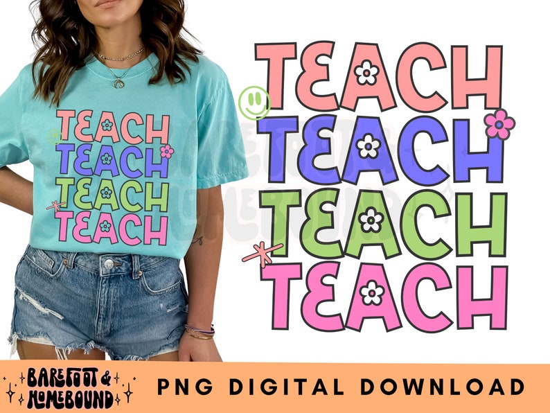 Retro Teach PNG Retro Teacher Design Trendy Teacher Digital - Etsy