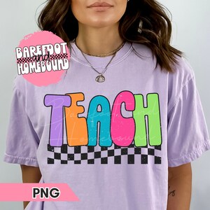 Colorful Checkered Teacher PNG, Retro Teacher Png, Bright Teach PNG ...