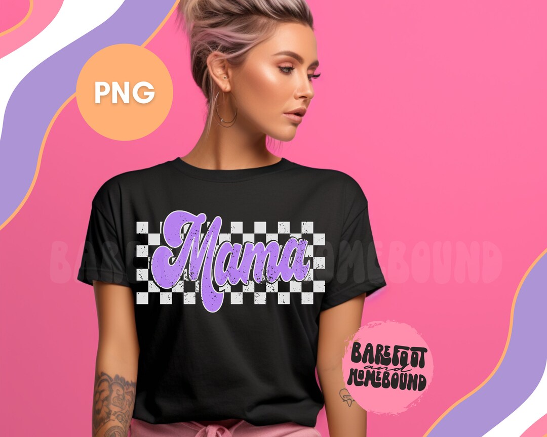 Retro Checkered Mama PNG, Violet Purple Distressed Mom Design, Trendy ...
