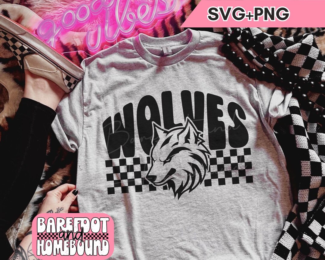 Checkered Wolves Mascot SVG PNG: Retro Team Shirt Design - Etsy