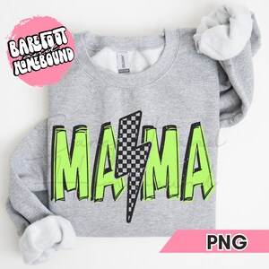 Neon Mama PNG: Checkered Lightning Bolt, Lime Green Mom Life (digital ...
