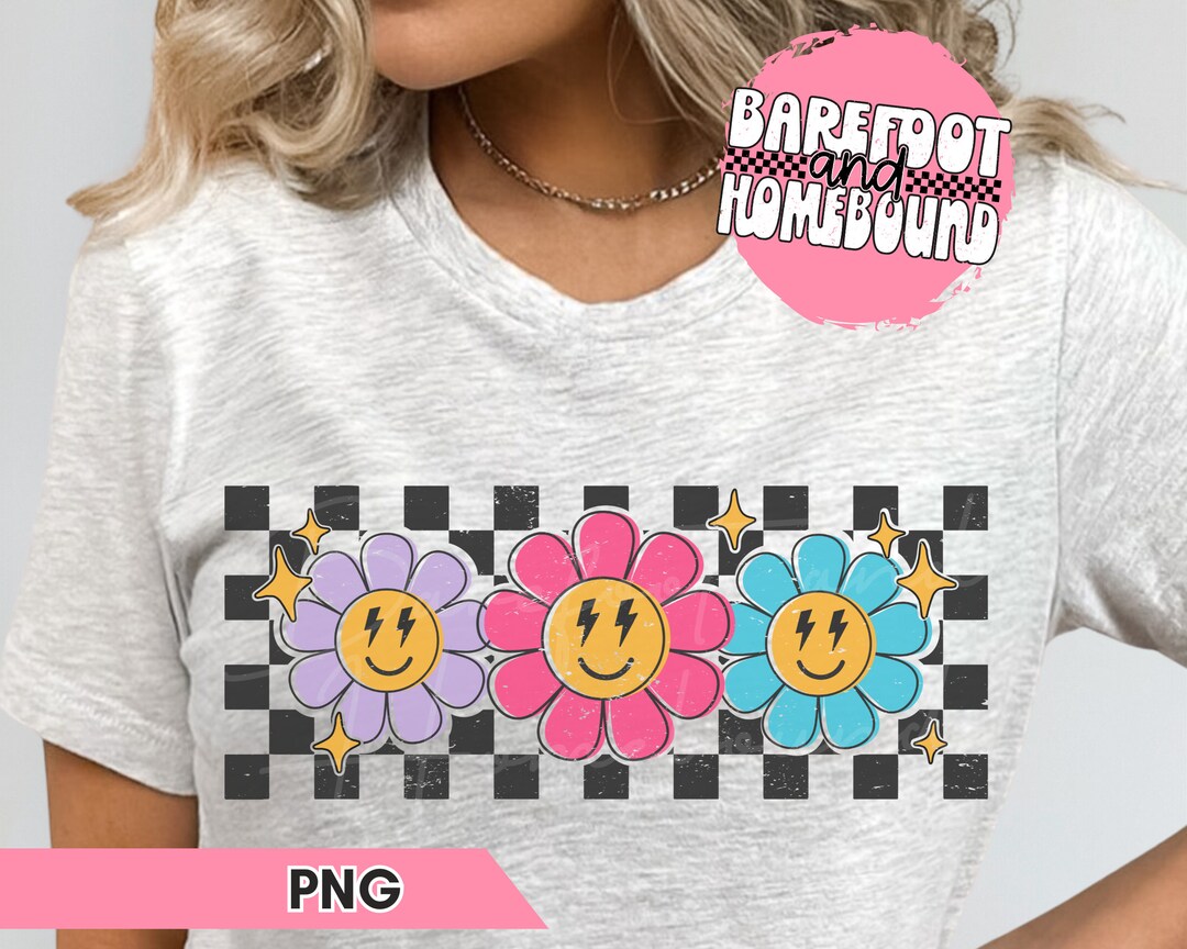 Checkerboard Flowers PNG, Retro Checkered Summer PNG, Retro Flower ...