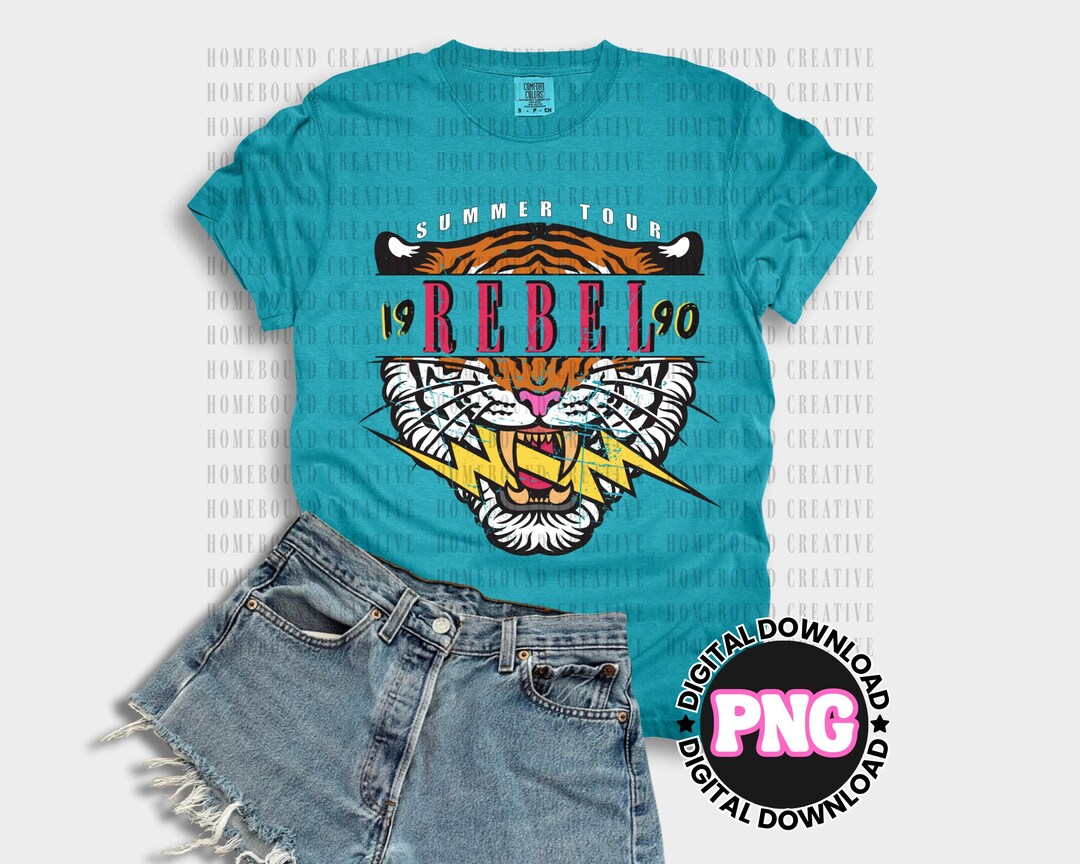 Distressed Summer Tour Tiger PNG: Edgy Band Tee Shirt Design (digital ...