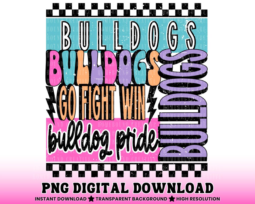 Bulldog Mascot Collage PNG: Retro Lightning Checkered Bulldogs Shirt ...