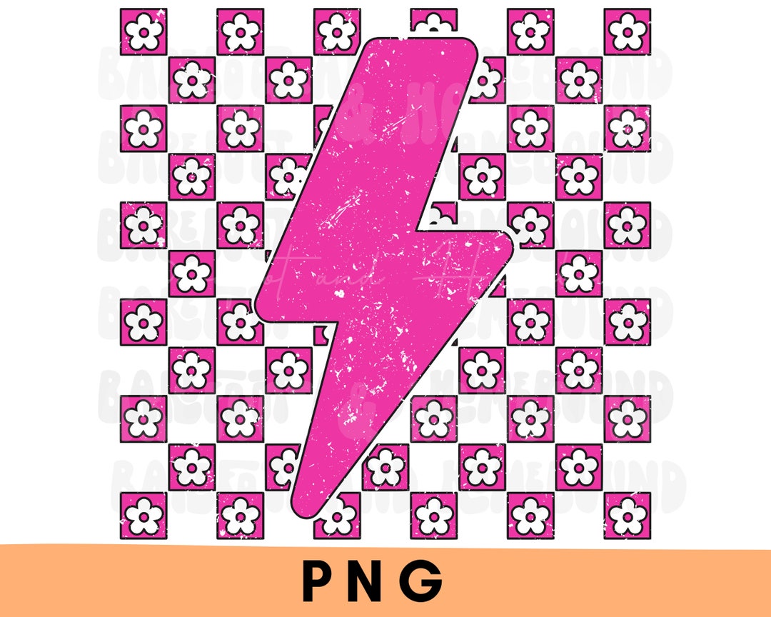 Checkered Lightning PNG, Boho Pink Lightning Bolt Design, Flower ...