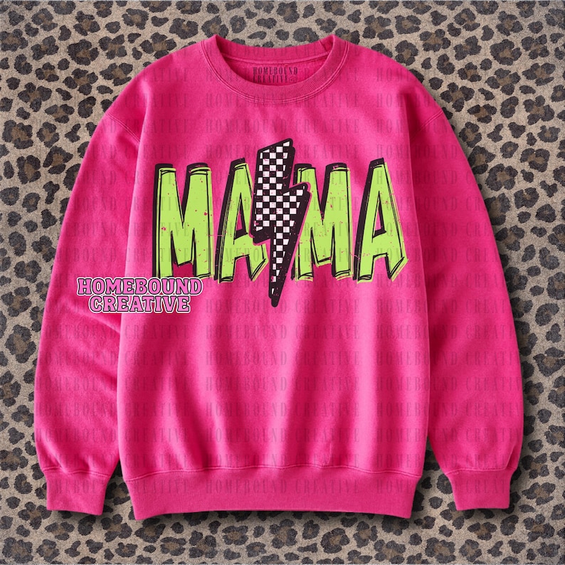 Neon Mama PNG: Checkered Lightning Bolt, Lime Green Motherhood Shirt ...
