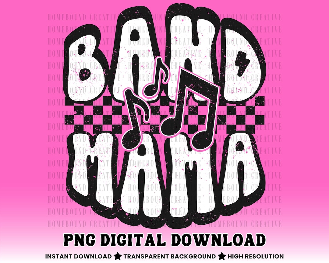 Checkered Band Mama PNG: Retro Music Notes Mom Shirt Design (digital ...