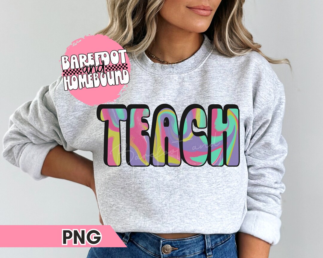 Retro Colorful Teach PNG: Teacher Shirt Design (digital Download) - Etsy