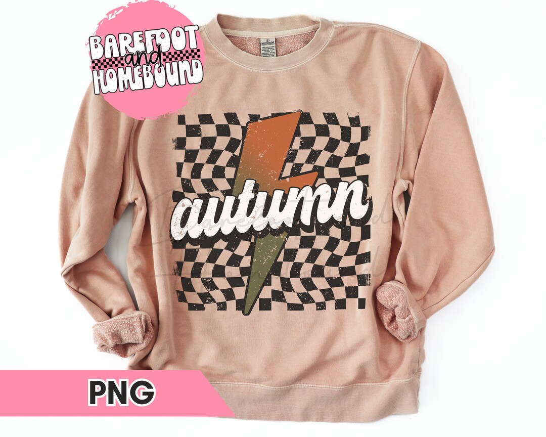 Retro Checkered Autumn PNG: Lightning Bolt Fall Design (digital ...