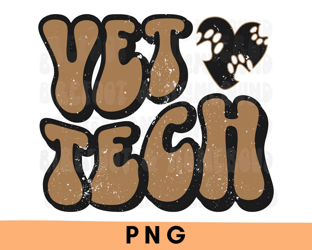 Retro Vet Tech Paw Print Heart PNG: Veterinary Design (digital Download ...