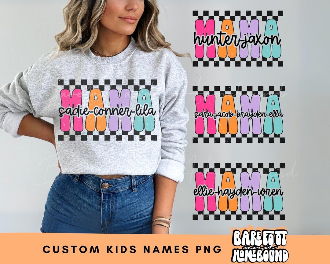 Custom Mama With Kids Names PNG, Checkered Mothers Day Gift Design ...