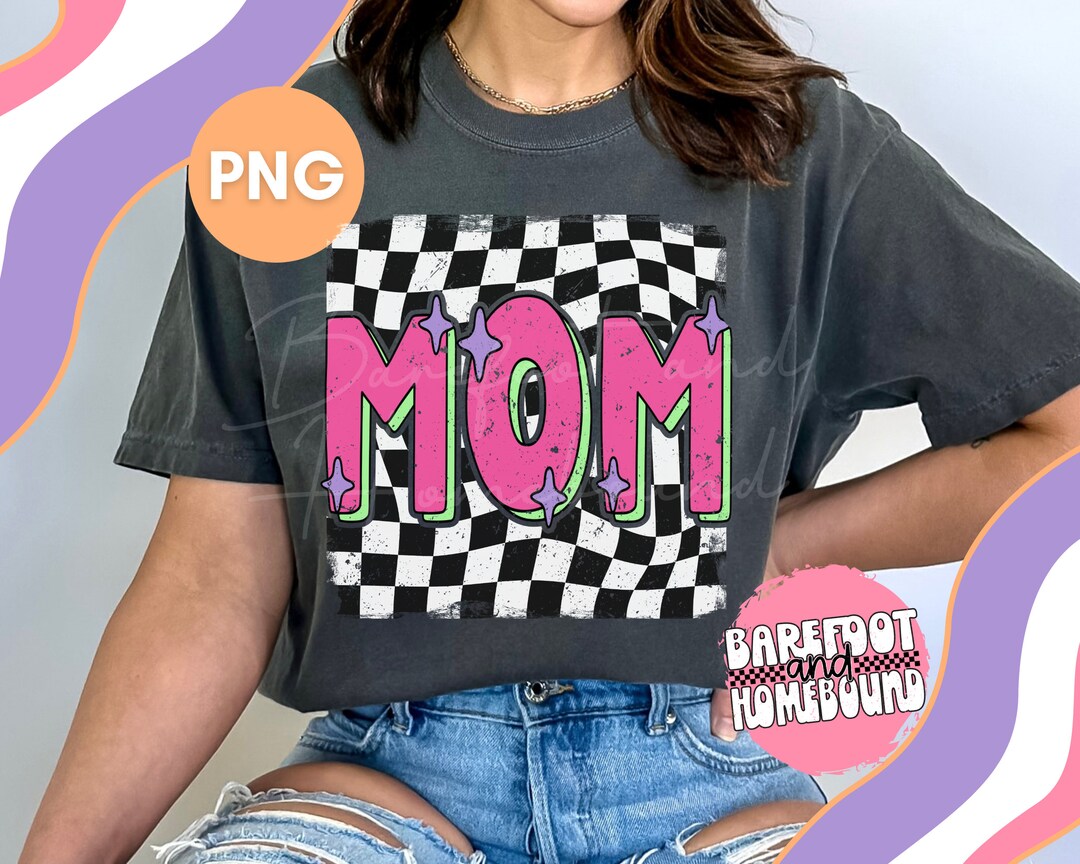 Retro Checkered Mom PNG: Distressed Sparkle Shirt Design (digital File ...