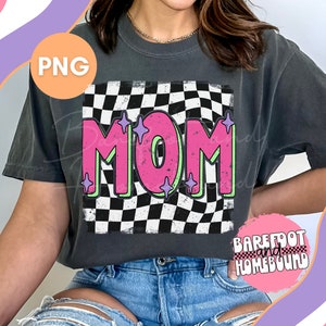 Retro Checkered Mom PNG: Distressed Sparkle Shirt Design (digital File ...