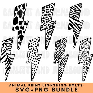 Lightning SVG Bundle, Leopard Print Lightning Bolt SVG, Lightning Bolt PNG, Animal Print ...