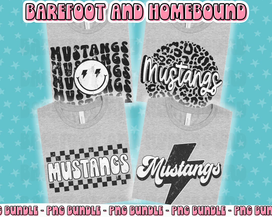 Retro Mustangs PNG Bundle: Distressed Team Spirit Designs (digital ...
