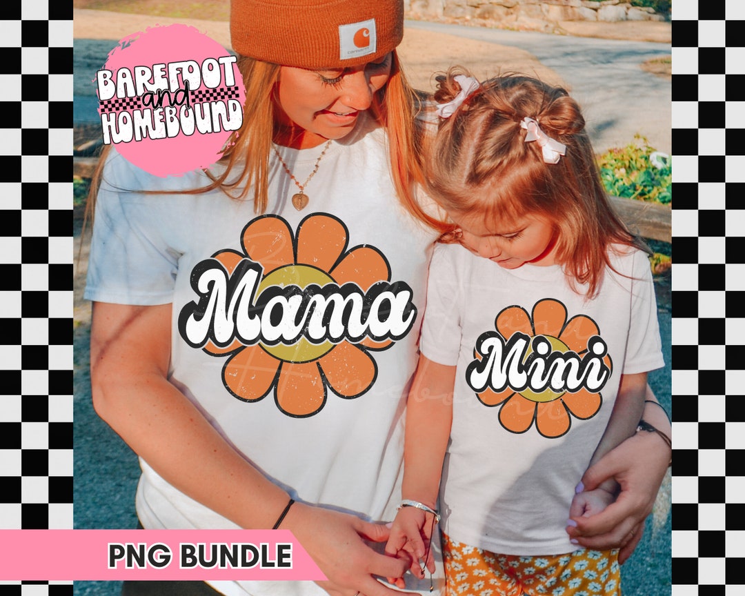 Retro Flower Mama and Mini PNG Bundle: Matching Shirt Designs (digital ...