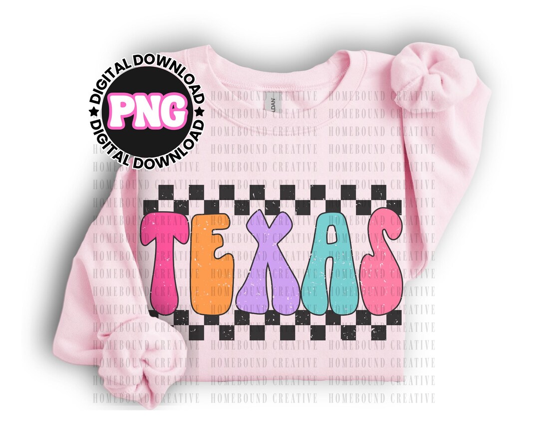Checkered Texas PNG: Retro Colorful TX Shirt Design (digital Download ...