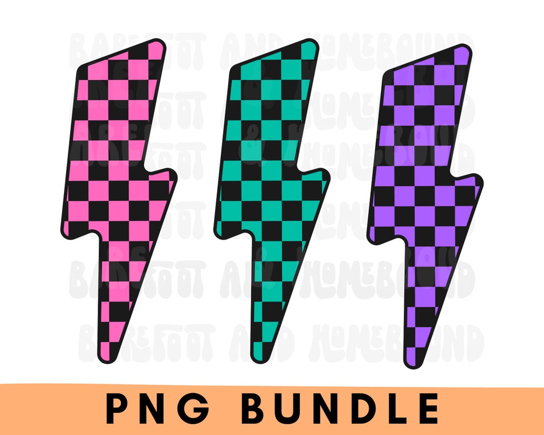 Checkered Lightning PNG Bundle, Checkered Lightning Bolt PNG, Lightning ...