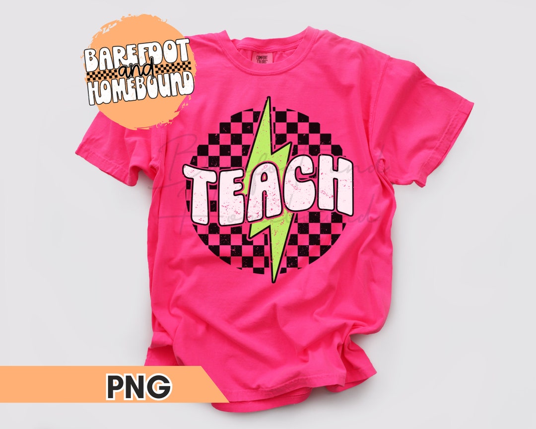 Neon Checkered Teach PNG, Teacher Png, Lightning Bolt Teach PNG, Retro ...