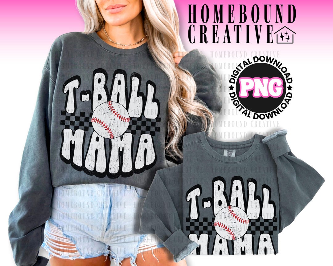 Retro T-ball Mama PNG: Checkered Baseball Mom Shirt Design (digital ...