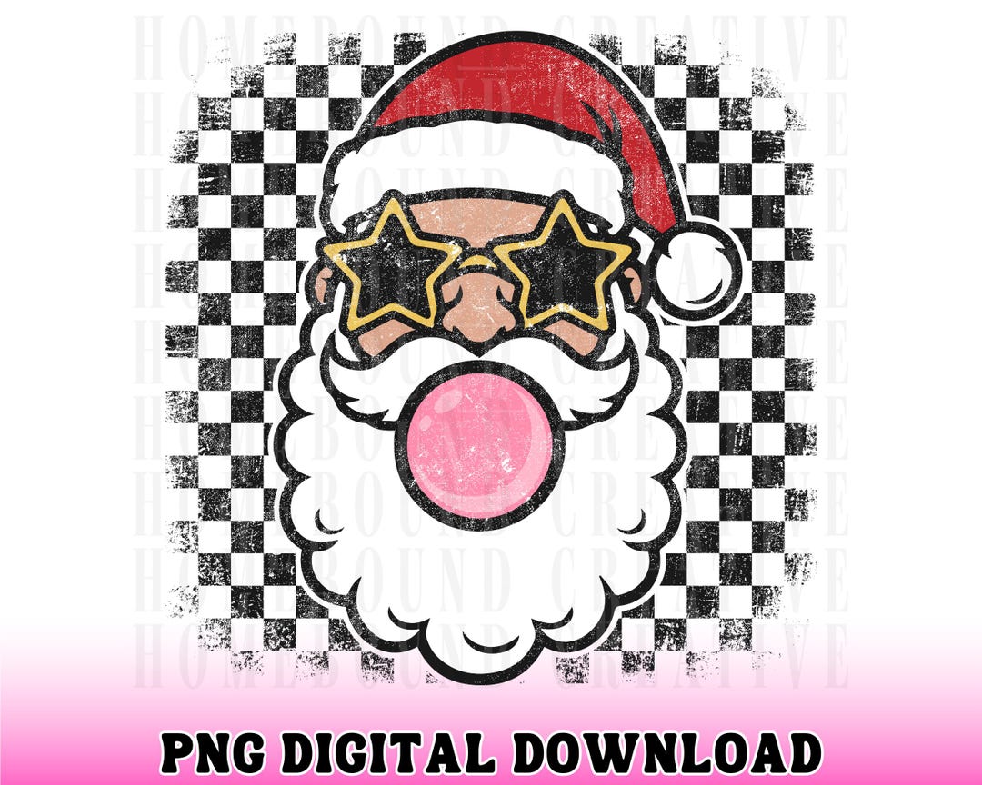 Checkered Santa Christmas PNG: Bubblegum Retro Santa (digital Download ...