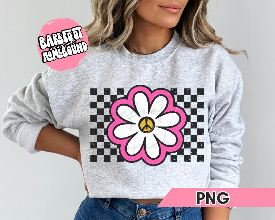 Retro Daisy PNG, Checkered Daisy Design, Boho Daisy Digital File ...