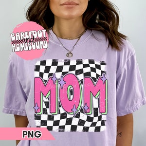 Retro Checkered Mom PNG, Distressed Checkerboard Sparkle Mom Shirt ...