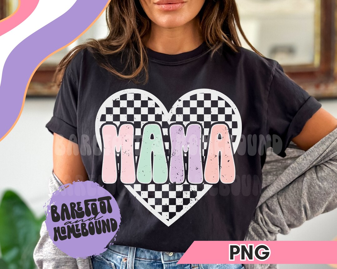 Pastel Checkered Heart Mama PNG, Valentines Mama Design, Distressed Mom ...