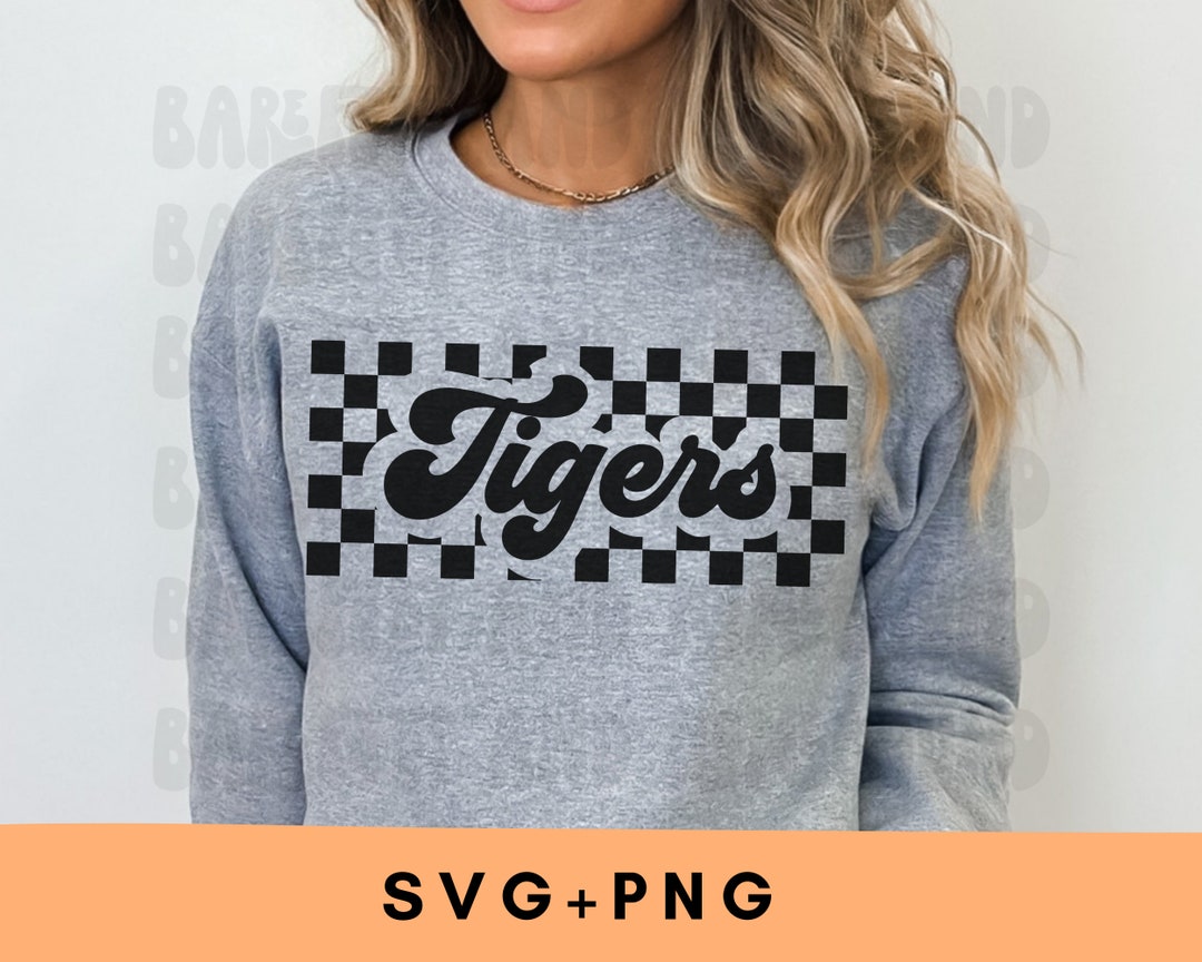 Checkered Retro Tigers SVG PNG: School Mascot Shirt Design (digital ...