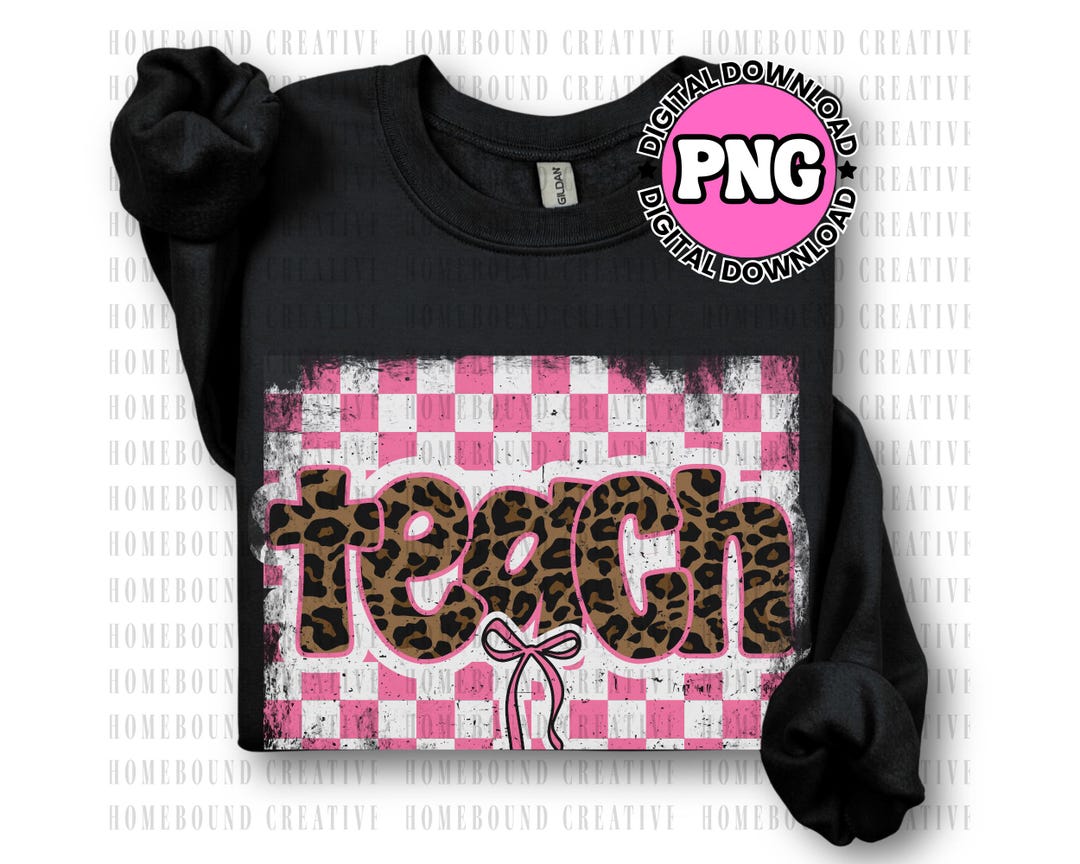 Checkered Leopard Teach PNG: Pink Bow Checkerboard Teacher Shirt Design ...