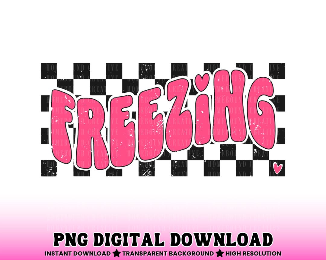 Checkered Freezing PNG: Pink Retro Funny Winter Sublimation Design ...