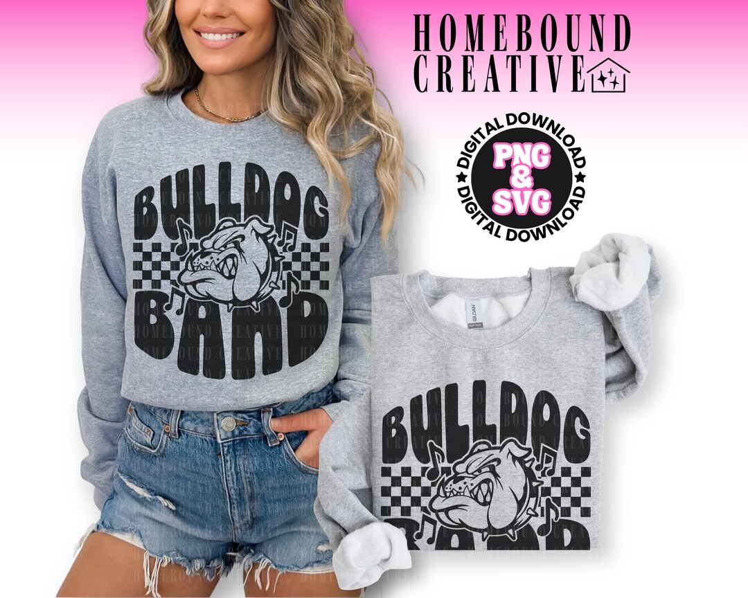 Checkered Bulldog Band SVG PNG: Retro Bulldogs Mascot Shirt Design ...
