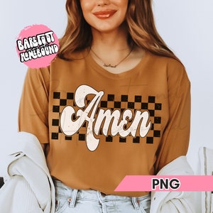 Checkered Amen PNG, Retro Christian Png, Faith Design, Christian Shirt ...