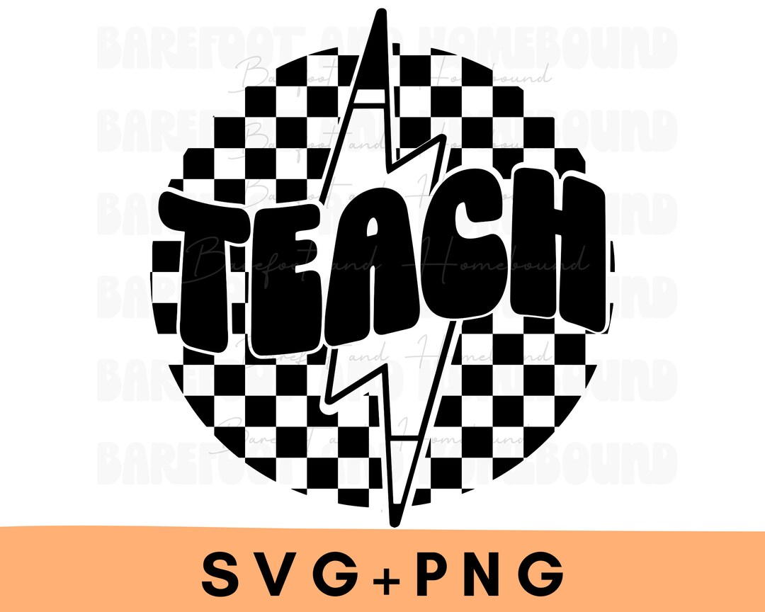 Checkered Pencil Teach SVG, Teacher Design, Lightning Teach Png, Teach ...