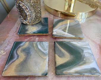 Emerald Green Resin Coasters Set of 4 Emerald Green Coasters Emerald ...