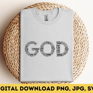 Names of God Word Art Digital Download, JPG,PNG,SVG Formats, Religious ...